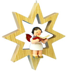 Engel sitzend groß mit Buch rote Flügel | Figurenland Uhlig GmbH